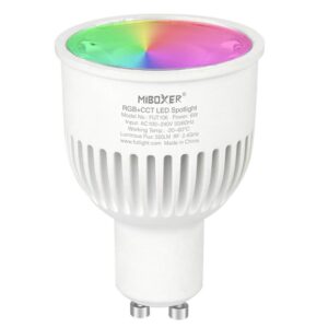 lgidtech fut106 miboxer 6w 2.4ghz wifi led spotlight bulb gu10 ac 100-240v rgb+cct color changing,temperature adjustable,memory funtcion.smartphone app & voice control via gateway hub(excluded)