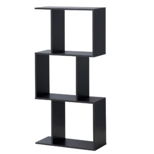 giantex 3-tier bookshelf s shaped bookcase, free standing industrial storage rack, multifunctional display decor furniture for living room bedroom office, 3 shelf bookcase (black, 1)