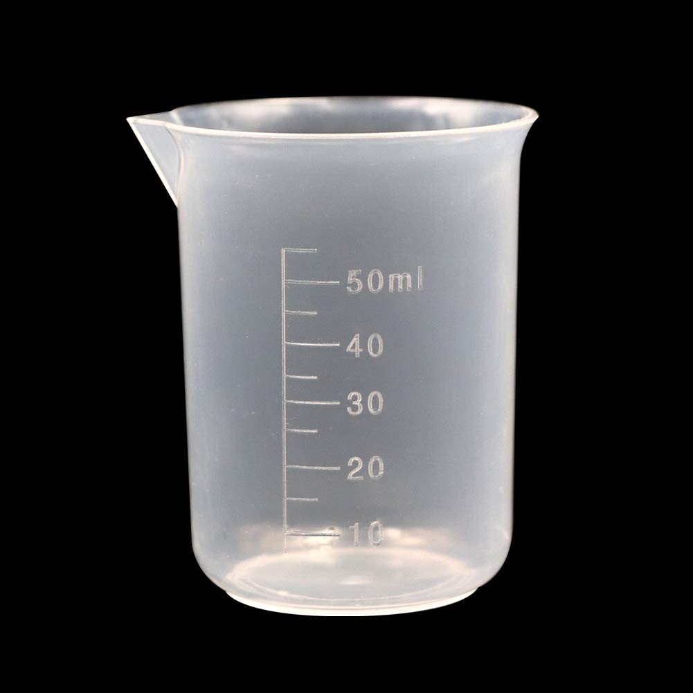 6 Pack 50ml Lab Plastic Graduated Beaker Transparent Measuring Beaker Cup Mixing Cup Liquid Container for Science Lab