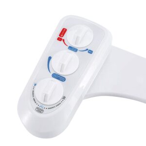 bidet attachment, hot cold fresh water spray self- dual nozzle non-electric mechanical bidet toilet seat attachment - adjustable water pressure temperature white