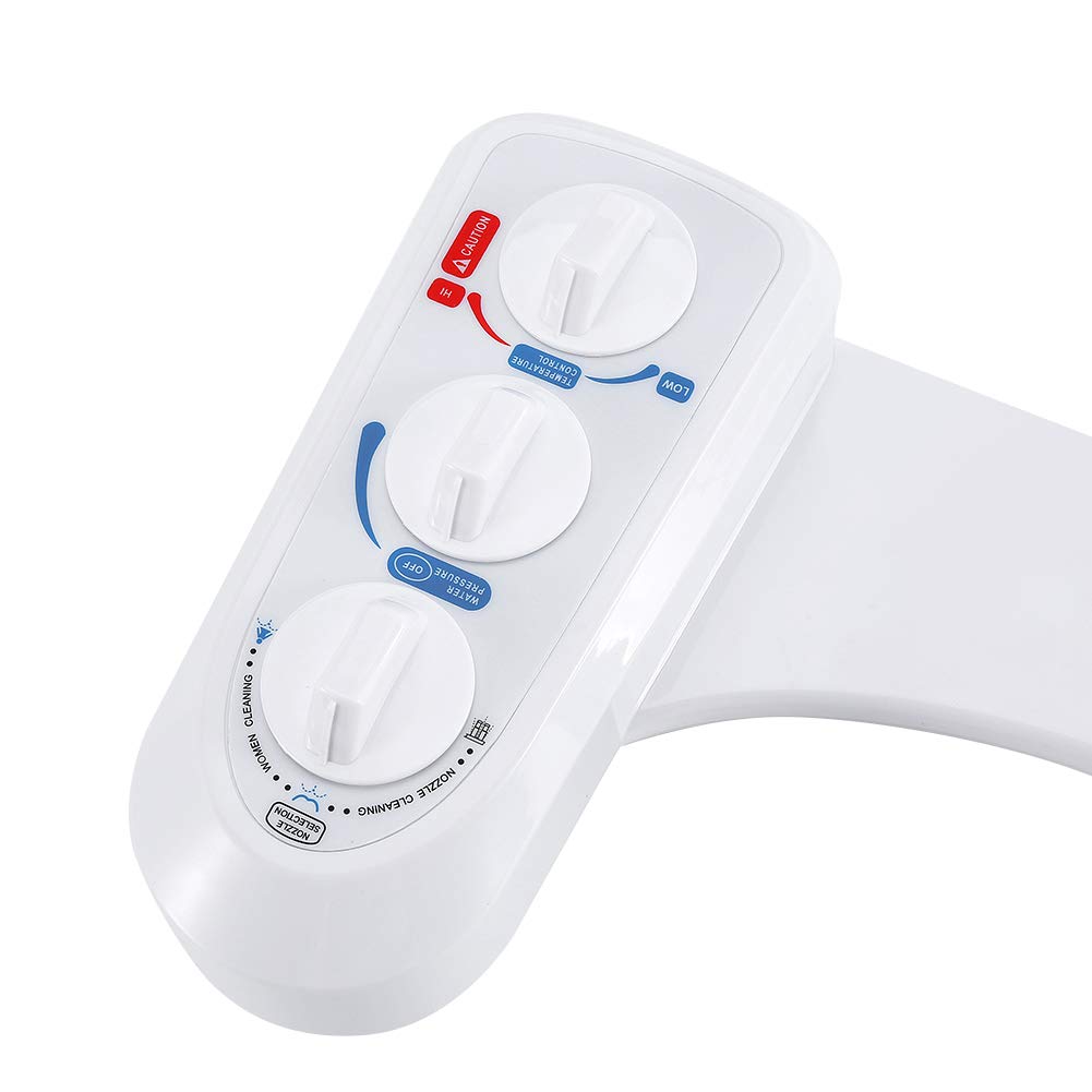 Bidet Attachment, Hot Cold Fresh Water Spray Self- Dual Nozzle Non-electric Mechanical Bidet Toilet Seat Attachment - Adjustable Water Pressure Temperature White