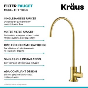 KRAUS Oletto Pull-Down Kitchen Faucet and Purita Water Filter Faucet Combo in Brushed Brass, KPF-2620-FF-100BB