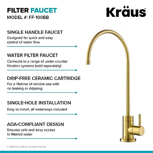 KRAUS Oletto Pull-Down Kitchen Faucet and Purita Water Filter Faucet Combo in Brushed Brass, KPF-2620-FF-100BB