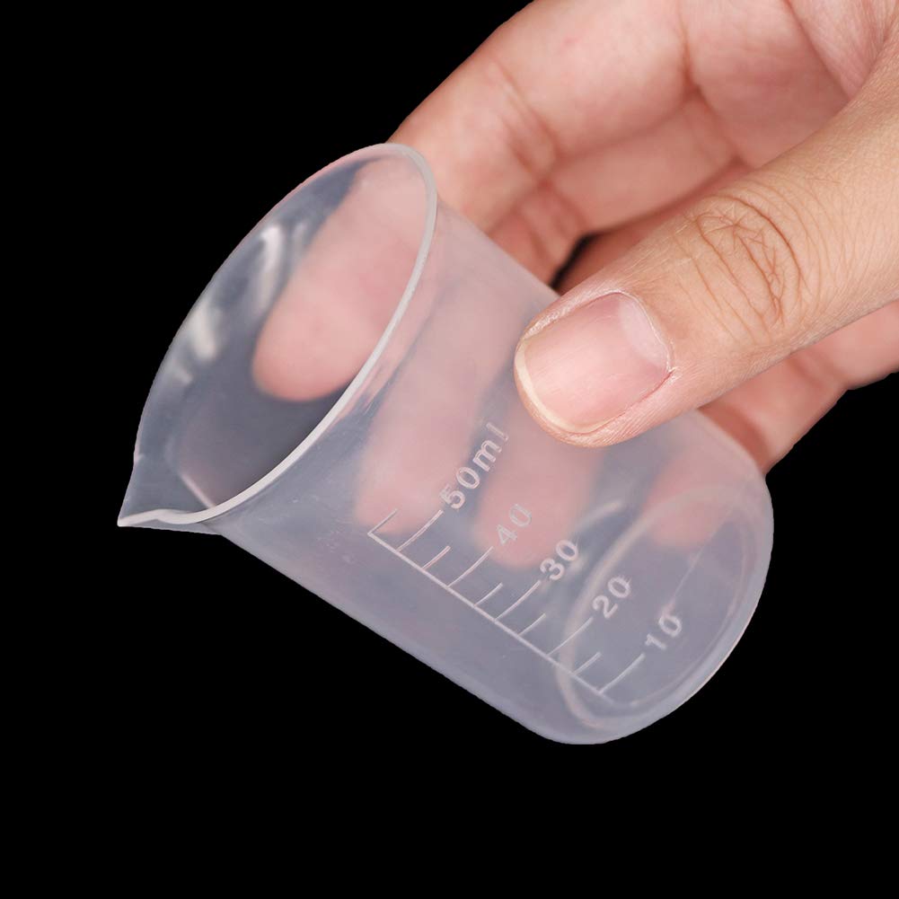 6 Pack 50ml Lab Plastic Graduated Beaker Transparent Measuring Beaker Cup Mixing Cup Liquid Container for Science Lab