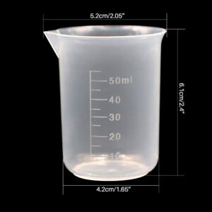 6 Pack 50ml Lab Plastic Graduated Beaker Transparent Measuring Beaker Cup Mixing Cup Liquid Container for Science Lab