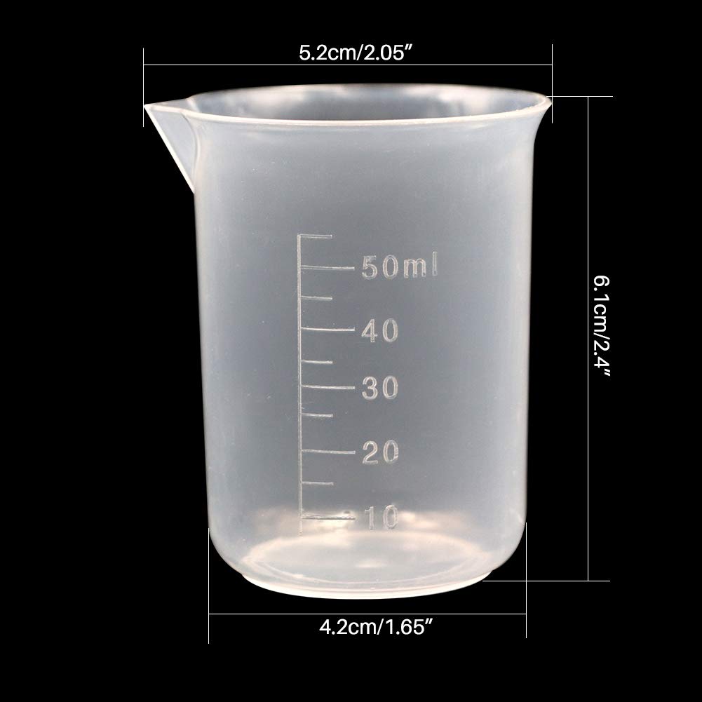 6 Pack 50ml Lab Plastic Graduated Beaker Transparent Measuring Beaker Cup Mixing Cup Liquid Container for Science Lab