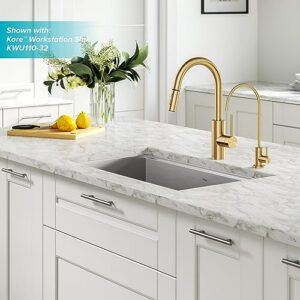 KRAUS Oletto Pull-Down Kitchen Faucet and Purita Water Filter Faucet Combo in Brushed Brass, KPF-2620-FF-100BB