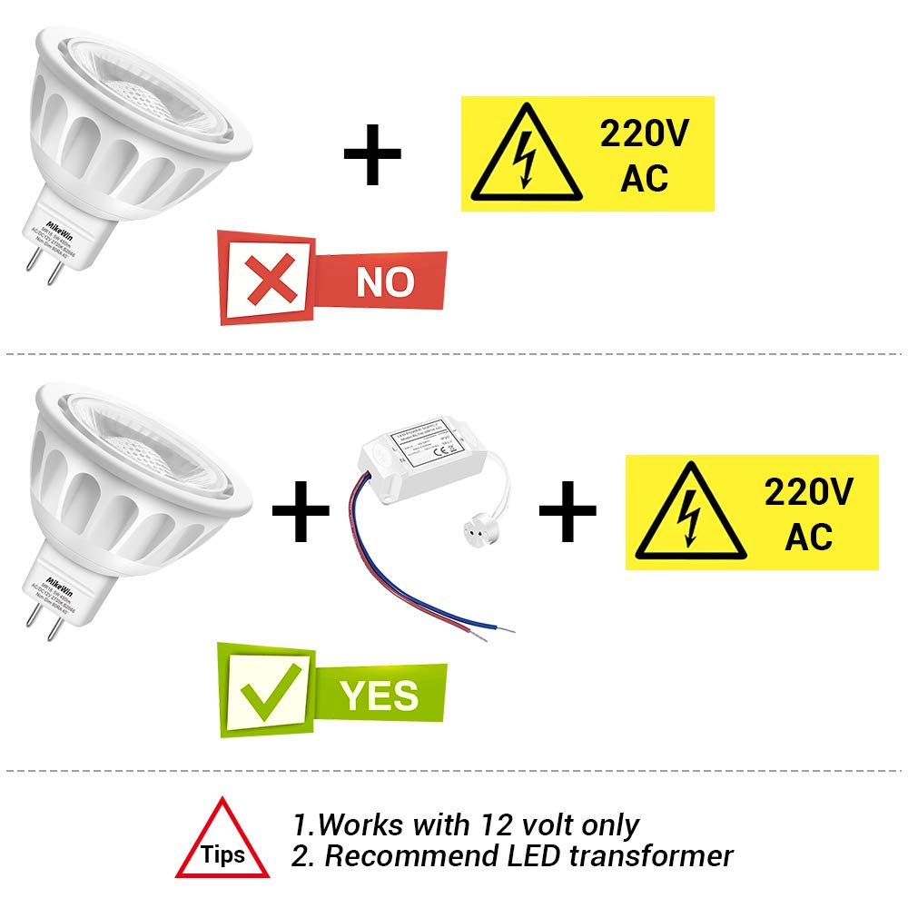 MikeWin MR16 LED Bulb 6Pack,5W 12V, GU5.3 Bi-Pin Base,50-Watt Equivalent,2700K Warm White,Non-Dimmable MR16 LED Spot Light Bulbs for Indoor Outdoor Landscape Track Lighting