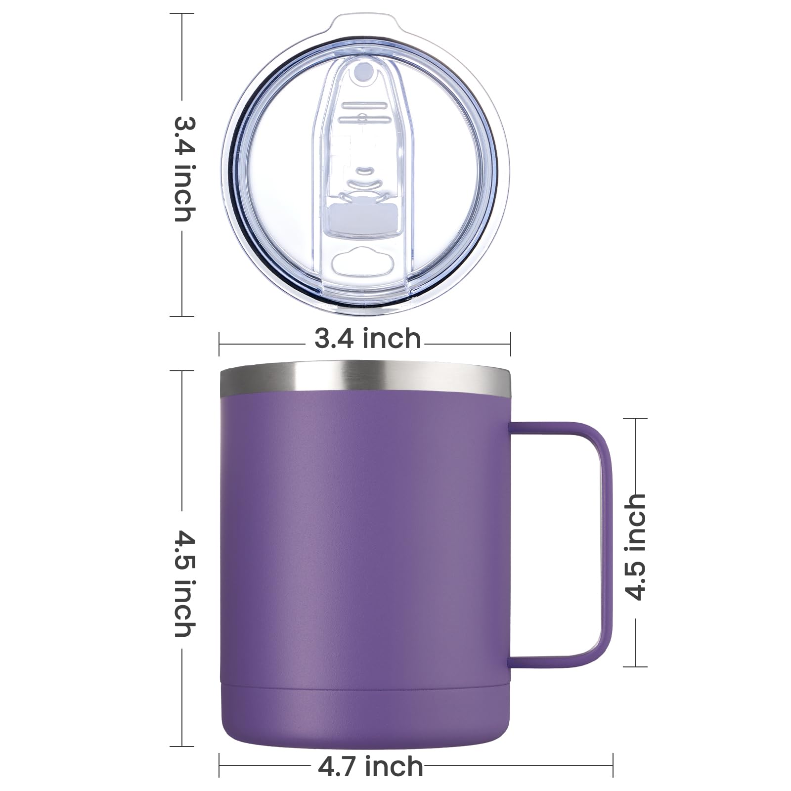 MEWAY 12oz Coffee Mug With Handle and Sliding Lid,Stainless Steel Travel Tumbler Cup with Handle,Double Wall Vacuum Insulated Camping Cup for Hot & Cold Drinks Tea (Purple,Set of 1)