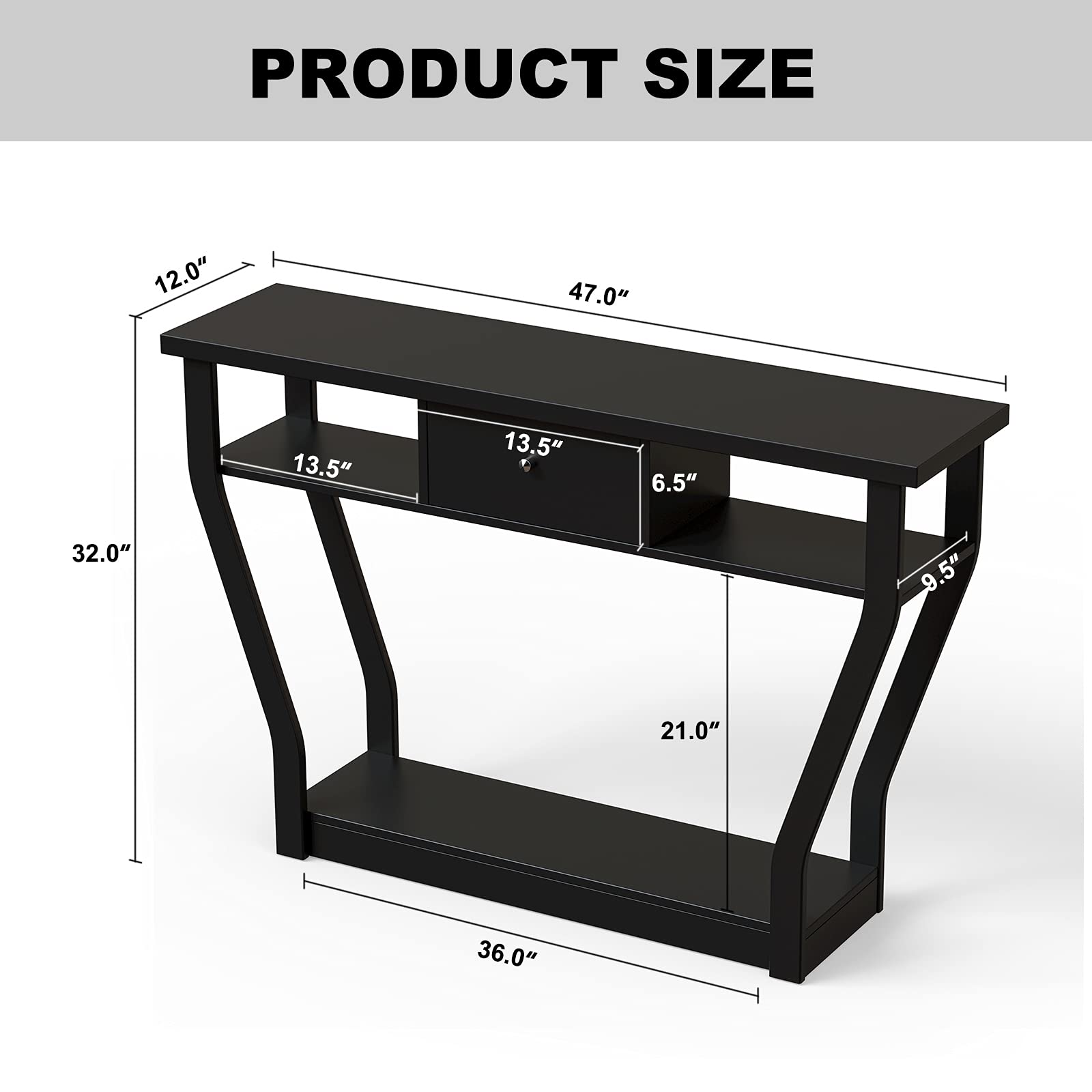 WATERJOY 47" Wooden Entryway Table with Drawer and Shelf, Accent Tables for Living Room Hallway