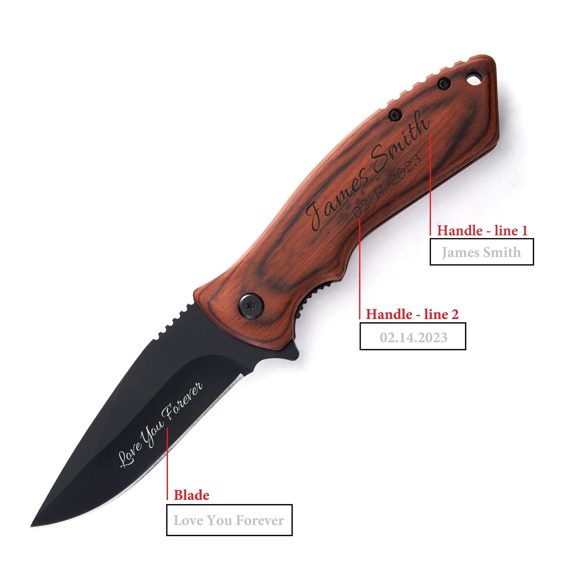 KetDirect Personalized Engraved Folding Knife for Boyfriend Husband from Wife Girlfriend - for Valentines Birthday Christmas Anniversary - Camping Hunting Knives with Pocket Clip for Men