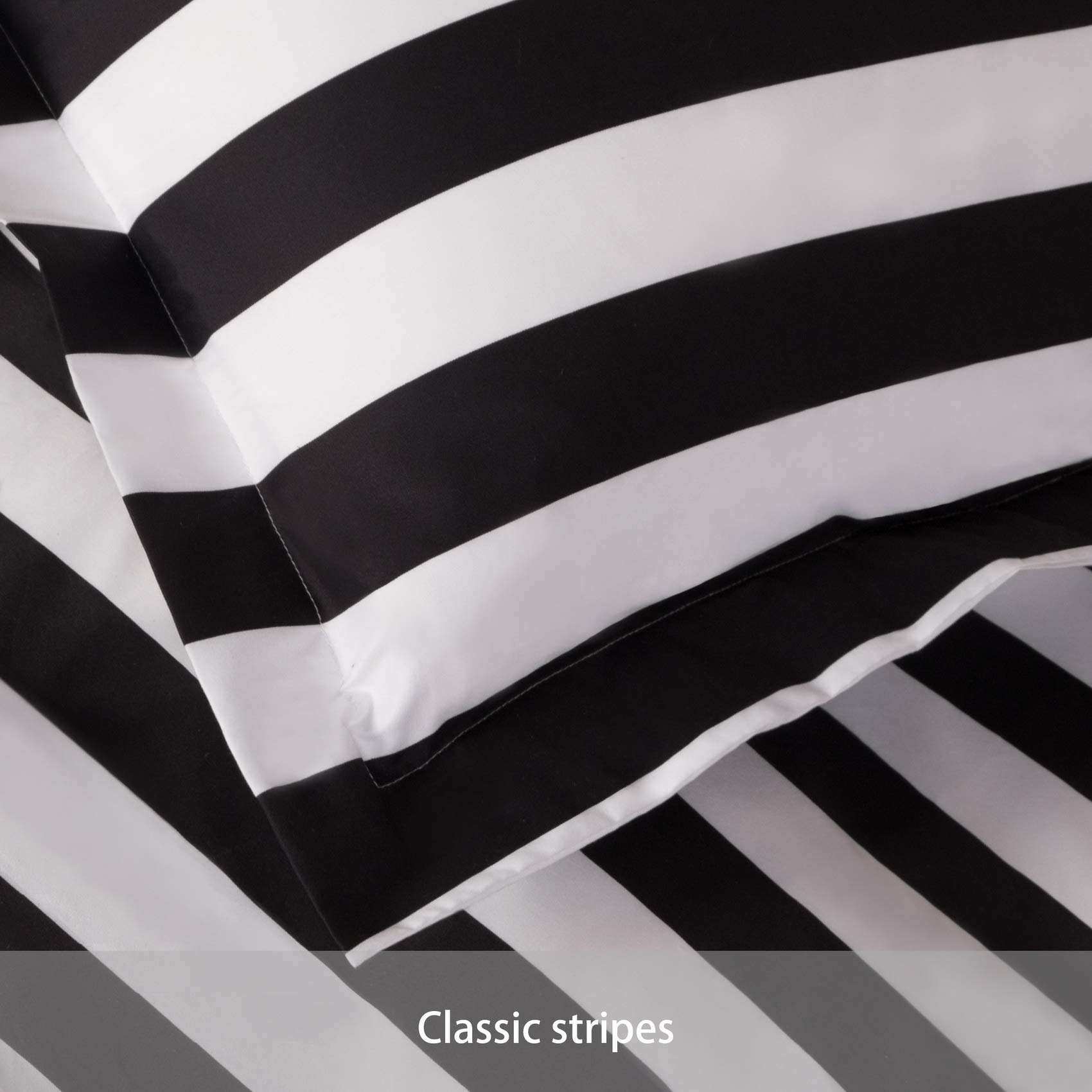 FLXXIE 3 Pieces Microfiber King Duvet Cover Set, Black and White Striped Printed Comforter Cover with Zipper Closure and Corner Ties, 1 Duvet Cover (104x90 Inches) and 2 Pillow Shams