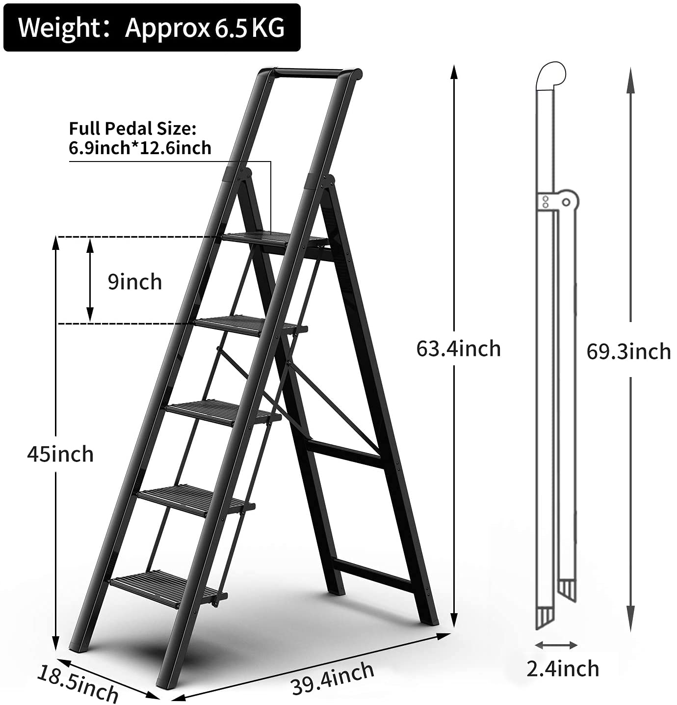 GameGem 4 Step Ladder, Folding Step Stool with Anti-Slip and Wide Pedal, Lightweight Aluminum Space Saving Stepladder with Handgrip for Home and Kitchen, 330 lbs Capacity