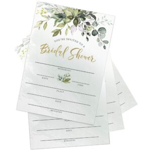 Printed Party Bridal Shower Invitations and Envelopes, Greenery, Set of 25