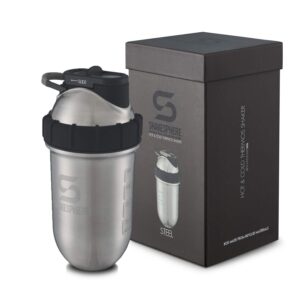 SHAKESPHERE Steel Protein Shaker Bottle - Insulated, BPA-Free, 24oz - Leak-Proof, Easy to Clean, No Mixer Ball Needed - Keeps Drinks Hot & Cold - Ideal for Shakes & Smoothies (Steel)