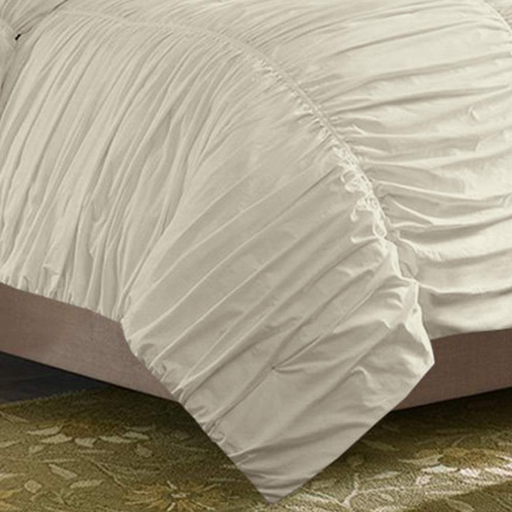 BedDecor 3 Piece Ruched Pattern Duvet Set with Zipper & Corner Ties 100% Egyptian Cotton 500 Thread Count Premium Hotel Quality Decorative Bedding (Ivory,Full/Queen)