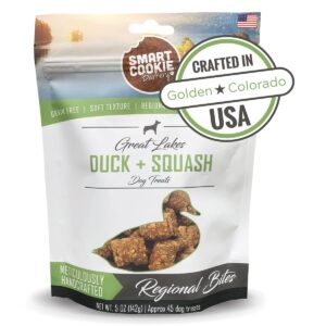 smart cookie all natural dog treats - duck & squash - training treats for dogs with allergies or sensitive stomachs - soft dog treats, grain free dog treats, chewy, human-grade, made in usa - 5oz bag