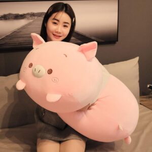 jensquaify pig plush pillow soft pig stuffed animal toy piggy body pillow, 33.5"