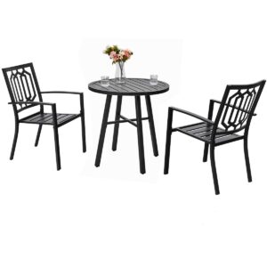 phi villa metal outdoor patio bistro set 3 piece dining furniture - black