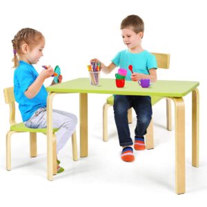 costzon kids table and chair set, wood table and chairs for toddlers reading, arts, crafts, homework, snack time, 3 piece furniture for playroom home school classroom, childrens table and chair, green