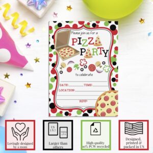 Pizza Party Themed Birthday Party Invitations for Kids, 20 5x7 Fill In Cards with Twenty White Envelopes by AmandaCreation