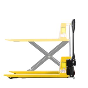 xilin manual pallet jack high lift truck hand scissor pallet truck 45" lx27“w 2200lbs capacity 3.3" lowered 31.5 lift height suitable for open bottom pallets, jf685