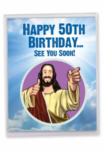 nobleworks - 50th funny birthday greeting card (8.5 x 11 inch) - 50 years old, big milestone birthday humor card from group - see you soon 50 j9065mbg