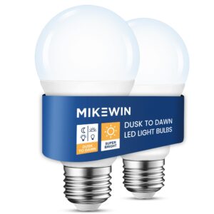 mikewin dusk to dawn light bulbs outdoor, auto on/off light sensor led bulb 13w(100w equivalent) super bright a19 e26 5000k daylight security light bulbs for porch garage patio front door, 2 pack