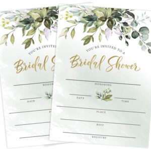 Printed Party Bridal Shower Invitations and Envelopes, Greenery, Set of 25