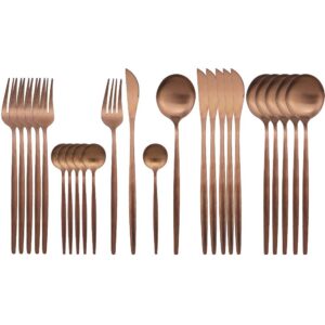 jashii rose gold silverware set, 24 pieces stainless steel copper flatware set cutlery sets, include knife fork spoon teaspoon, service for 6 (matte rose gold)