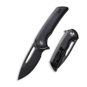 civivi odium small folding knife –2.65" black stonewashed d2 blade, g10 handle, ball bearings pivot, flipper opening knife with reversible deep carry clip c2010e (double black)