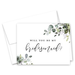 boho eucalyptus bridal proposal will you be my bridesmaid card, bridesmaid proposal cards, maid of honor cards - set of 10