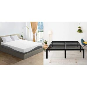 olee sleep king mattress and steel slat bed frame bundle | 10 inch gel memory foam mattress + 18 inch platform bed frame