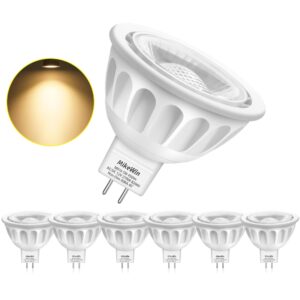 mikewin mr16 led bulb 6pack,5w 12v, gu5.3 bi-pin base,50-watt equivalent,2700k warm white,non-dimmable mr16 led spot light bulbs for indoor outdoor landscape track lighting