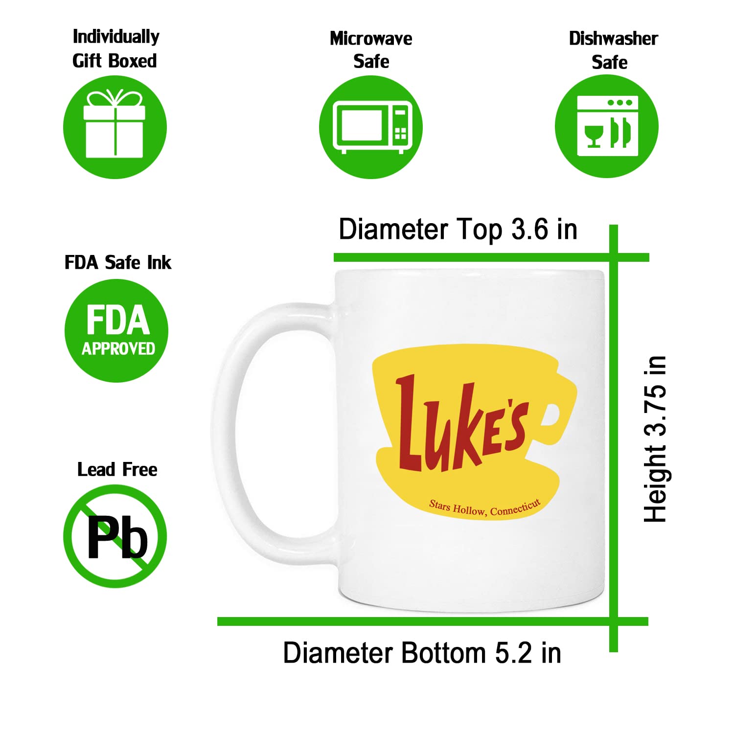 Luke's Diner Coffee Mug Ceramic Mugs Tea Cup Fun Novelty Gift 15 oz (Gilmore Girls Mug)