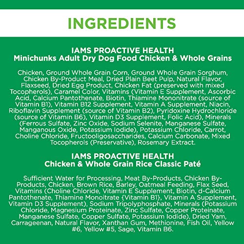 IAMS Proactive Health Adult Minichunks Dry Dog Food and Classic Pate Wet Dog Food Cans, Chicken Recipes