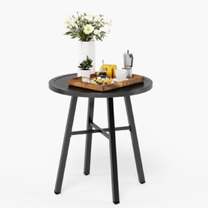 mfstudio outdoor bistro table round metal patio dining table small side end adjustable outdoor furniture table,black