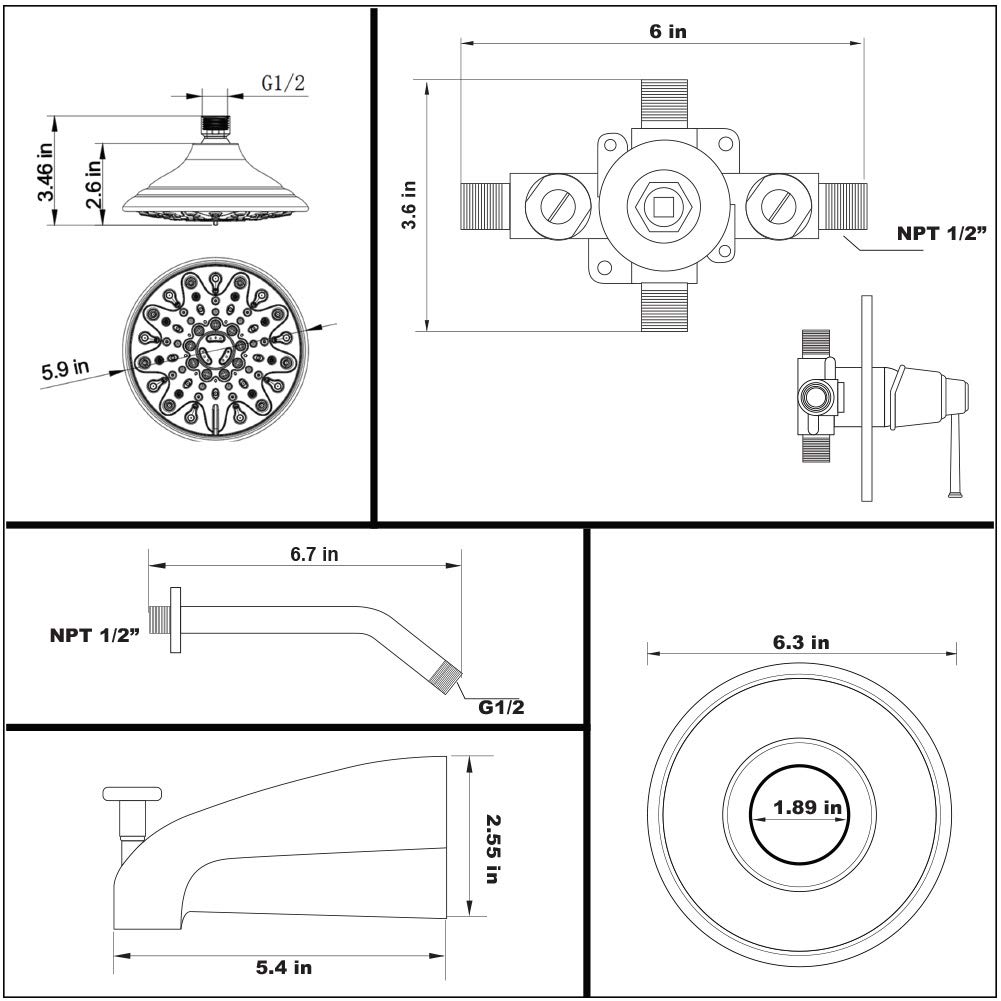 POP SANITARYWARE Shower Faucet Set with Tub Spout Oil-Rubbed Bronze, Tub and Shower Trim Kit with 6 Inch Shower Head, Bathroom Single Handle Tub and Shower System, Rough-in Valve Included