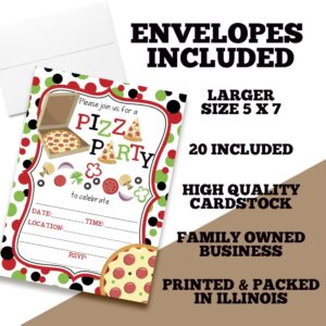 Pizza Party Themed Birthday Party Invitations for Kids, 20 5x7 Fill In Cards with Twenty White Envelopes by AmandaCreation