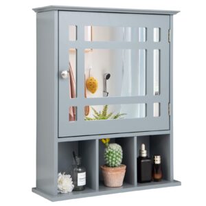 tangkula wall-mounted bathroom cabinet, 2-in-1 storage organizer with mirror door, wall-mounted medicine cabinet with adjustable shelf & 3 open compartments for bathroom, living room, entryway