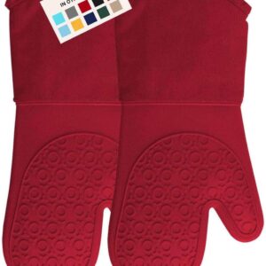 HOMWE Professional Silicone Oven Mitt, Oven Mitts with Quilted Liner, Heat Resistant Pot Holders, Flexible Oven Gloves, 1 Pair, 13.7 Inch, Empire Red