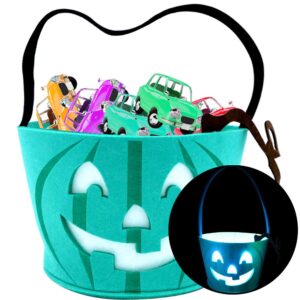 ahuimeius light up teal pumpkin halloween felt trick or treat bucket, with blue led lights, halloween party favors, halloween snacks, halloween goodie bags for kids, novlety gifts