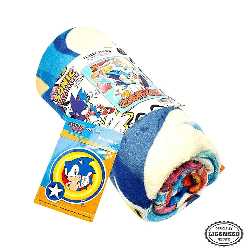 JUST FUNKY Sonic The Hedgehog Merch | Sonic The Hedgehog Fleece Throw Blanket & Vanilla Air Freshener Gift Set | Sonic and Tails Throw Blanket | 45 x 60 Inches | Officially Licensed Product