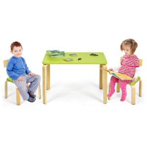 Costzon Kids Table and Chair Set, Wood Table and Chairs for Toddlers Reading, Arts, Crafts, Homework, Snack Time, 3 Piece Furniture for Playroom Home School Classroom, Childrens Table and Chair, Green