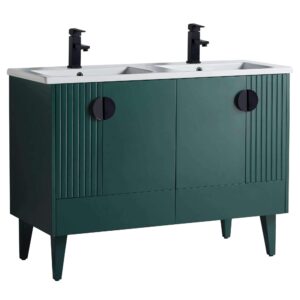 fine fixtures venezian collection - 48" double green bathroom vanity, black handles.