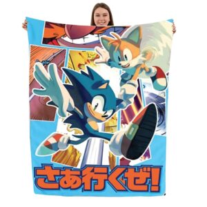 just funky sonic the hedgehog merch | sonic the hedgehog fleece throw blanket & vanilla air freshener gift set | sonic and tails throw blanket | 45 x 60 inches | officially licensed product