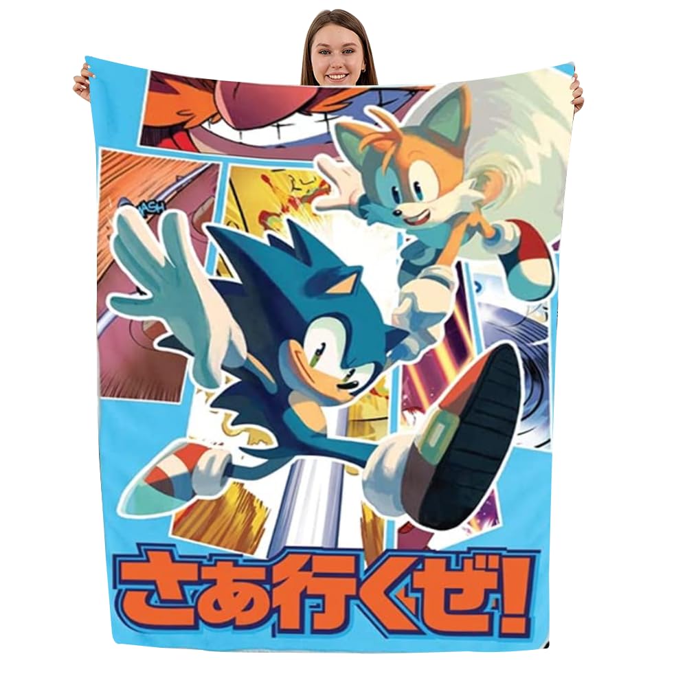 JUST FUNKY Sonic The Hedgehog Merch | Sonic The Hedgehog Fleece Throw Blanket & Vanilla Air Freshener Gift Set | Sonic and Tails Throw Blanket | 45 x 60 Inches | Officially Licensed Product