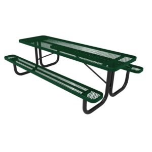 coated outdoor furniture heavy-duty portable outdoor picnic table, thermoplastic coated expanded metal commercial-grade patio dining furniture made in america (8ft rectangular, green)