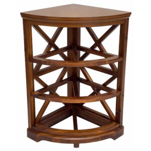 Hampton Meadows 3 Tier X-Side Corner Table Storage Cabinet with 3 Wicker Baskets, Walnut