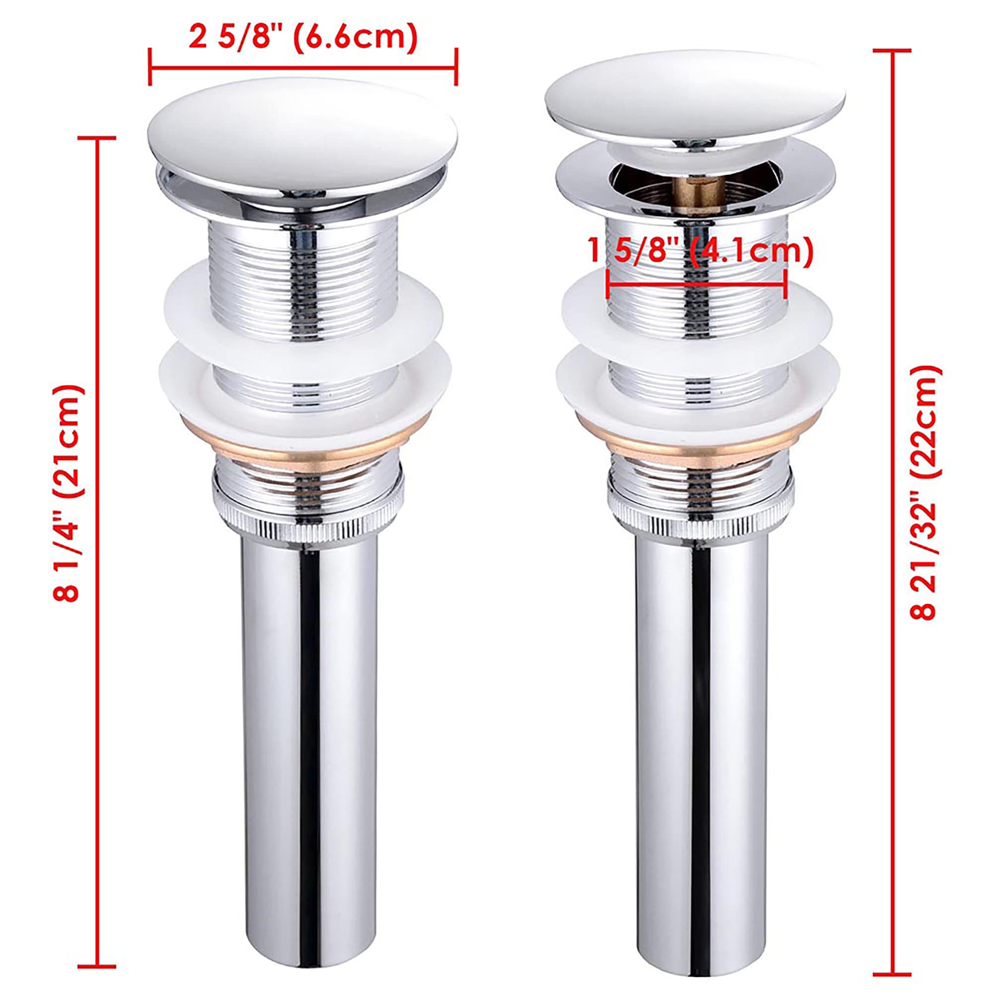 Aquaterior 2 Pack 1 5/8" Bathroom Pop up Drain Vessel Sink Drain Solid Brass Kitchen Sink Drains Tub Basin Polished Chrome